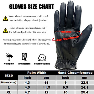 VICSPORT Men's Touchscreen Texting Leather Gloves Winter Warm Black Soft Gloves Cashmere Lining