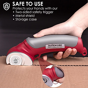 Matework Cordless Electric Scissors, 4V Multi-Cutter with Suitcase, 2000 mAh Cardboard Cutter with Self-sharpening Blade, Power Rotary Scissors for Carpet Leather
