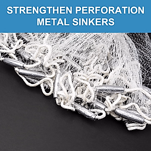 ReeMoo Cast Net, 3/8 Inch Mesh Size Throw Cast Net 6Ft Radius with Real Metal Sinker, Saltwater Freshwater Casting Net for Bait Trap Fish, Premium Monofilament Nylon Net