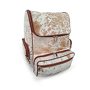 Cowhide Backpack Hair On | Fur Leather Diaper Backpack Rucksack / Knapsack Travel Shoulder Bag / Cow Skin Baby Bags (Salt Pepper Brown and White)