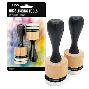 Pixiss Mini Ink Blending Tools, 2 Pack Round with 4 Replacement Foam Pads for Distressing, Blending and More