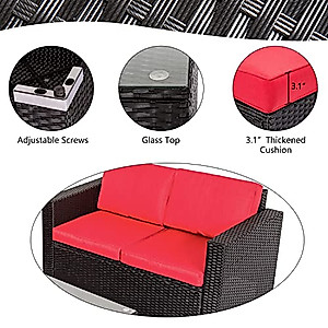 KINBOR BABY 4 PCS Patio Furniture Set-Porch Furniture, Patio Conversation Sets with Washable Cushions and Tea Table for Backyard Pool (Red)