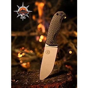Off-Grid Knives - Tracker-X2 Camp Knife, Cryo D2, Micarta Scales, 90 Degree Spine, Kydex Sheath, Belt Attachment, Bushcraft, Hunting, Survival, Camping (Stonewash)