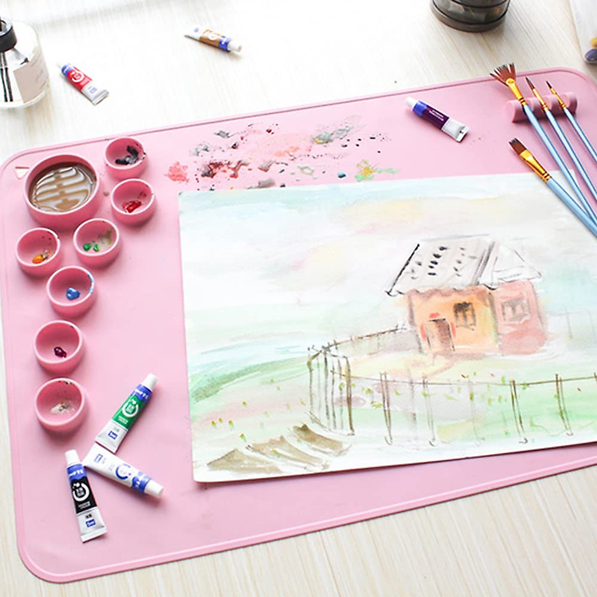 Silicone Craft Mat, 23.62'' x 15.75'' Large Silicone Mat with Compartments Non-Slip Craft Mat for Art Painting, Resin Casting and Jewelry Making (Blue)