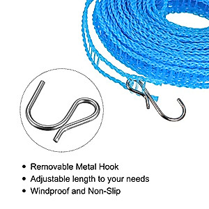 uxcell Portable Clothesline, 26.24ft Nylon Windproof Non-Slip Washing Line Rope for Courtyard Outdoor Travel Camping Laundry Drying, Blue 2 Pcs
