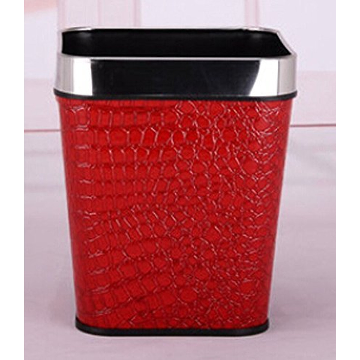 Trash Cans European Fashion Without Cover Trash Bins Kitchen Bathroom Square Small (Red Crocodile)