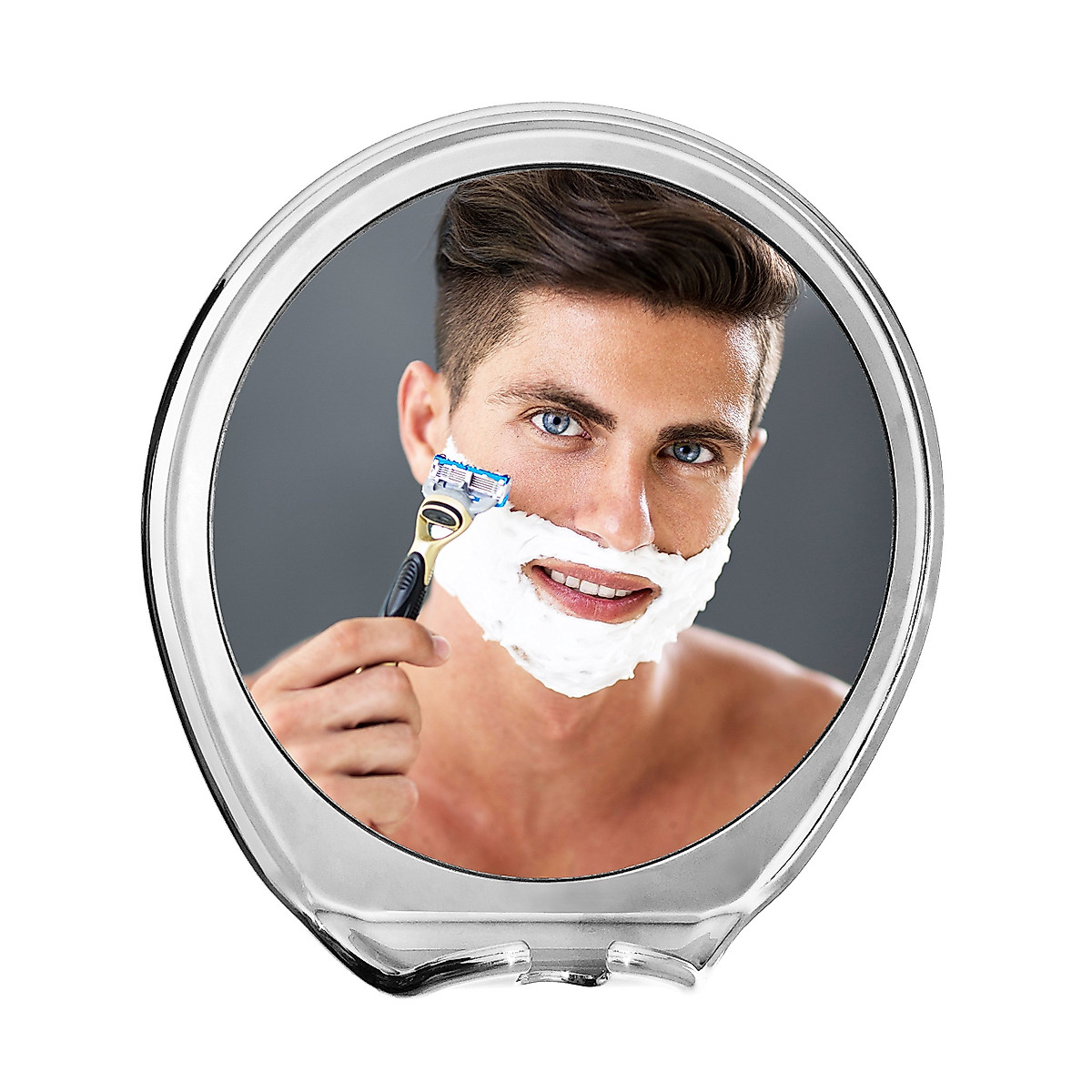 JiBen Fogless Shower Mirror with Power Locking Suction Cup, Built-in Razor Hook and 360 Degree Rotating Adjustable Arm, Personal Fog Free Bathroom Shaving Mirror (Chrome)