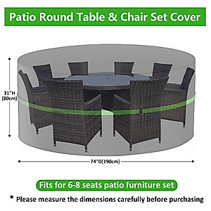 Wanocean Round Patio Furniture Covers, 100% Waterproof Anti-Fading Outdoor Table Chair Set Covers, Round Patio Table Cover Windproof For Outdoor Furniture Set (74"DIA x 31"H)