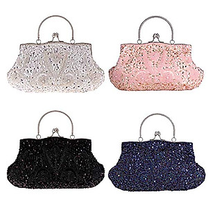 KALAIEN Beaded Sequin Evening Clutch Bag Bridal Wedding Purses Women Evening Bags (Silver)
