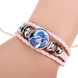 GOOKEY Adjustable Wolf Braided Leather Bracelet - Cute Bangle Bracelets for Women, The Pretty Gifts for Women (Blue)