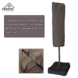 CASAINC 15 FT Patio Umbrella with Base Double-Sided Extra Large Outdoor Umbrella Market Rectangular Twin Umbrella w/Crank for Garden Deck Lawn Pool Backyard-Coffee (without Lights)