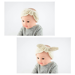 IZUS Turban Headband Baby Girl - Warm Rabbit Knot Hair Band, Knit Head Wrap for Newborn, Toddler and Children (Red + Beige)
