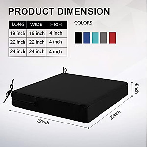 idee-home Patio Chair Cushion for Outdoor Furniture 22x22x4 in, Outdoor Seat Cushion Replacement Patio Seat Cushions Chair Pad with Ties, Outdoor Chair Cushion Set of 2 Waterproof Swing Cushion