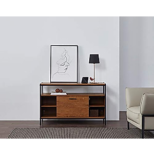 Caffoz 48" Sliding Barn Door TV Media Stand with Storage Shelves, Industrial Entertainment Center with Slide Door Cable Management Farmhouse Wood Look Accent Furniture, Oak Brown