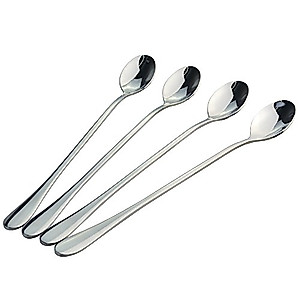4 pcs 9 Inch Long Handle Iced Tea Spoon, Coffee Spoon, Ice Cream Spoon, Stainless Steel Cocktail Stirring Spoons for Mixing, Cocktail Stirring, Tea, Coffee, Milkshake, Cold Drink
