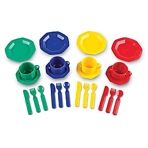 Learning Resources Play Dishes, Colorful Kitchen Toy Plate Set, 24 Piece Set, Ages 3+