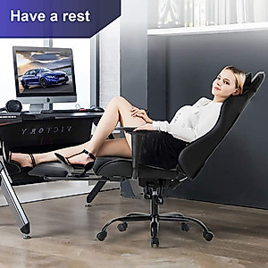 BestOffice Office Chair PC Gaming Chair Ergonomic Desk Chair Executive PU Leather Computer Chair Lumbar Support with Footrest Modern Task Rolling Swivel Racing Chair for Women&Men, Black