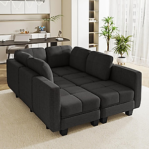 Arathorn Modular Sectional Sofa with Ottoman Oversized U Shaped Sofa Couch with Reversible Chaise, Convertible Sofa Bed Sleeper Modular Sofa Sectional Couch for Living Room, Dark Grey