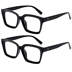 Kursan Classic Non Prescription Clear Lens Glasses for Women Men Thick Square Frame Eyeglasses (2 Pack Bright Black)
