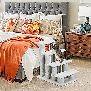Tangkula Pet Stairs for Cats and Dogs, 4-Step Carpeted Ladder Ramp Cat Climber Cat Scratching Post, Multi-Step Dog Stairs for High Beds, Couch (Grayish White)
