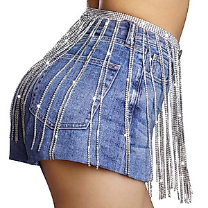 hoyuwak Rhinestone Waist Chain Belt Silver Gold Body Chain Crystal Belly Dance Chain Body Jewelry for Women Rave Festive (Style 1, Alloy(Silver), Rhinestone(Cystal White)