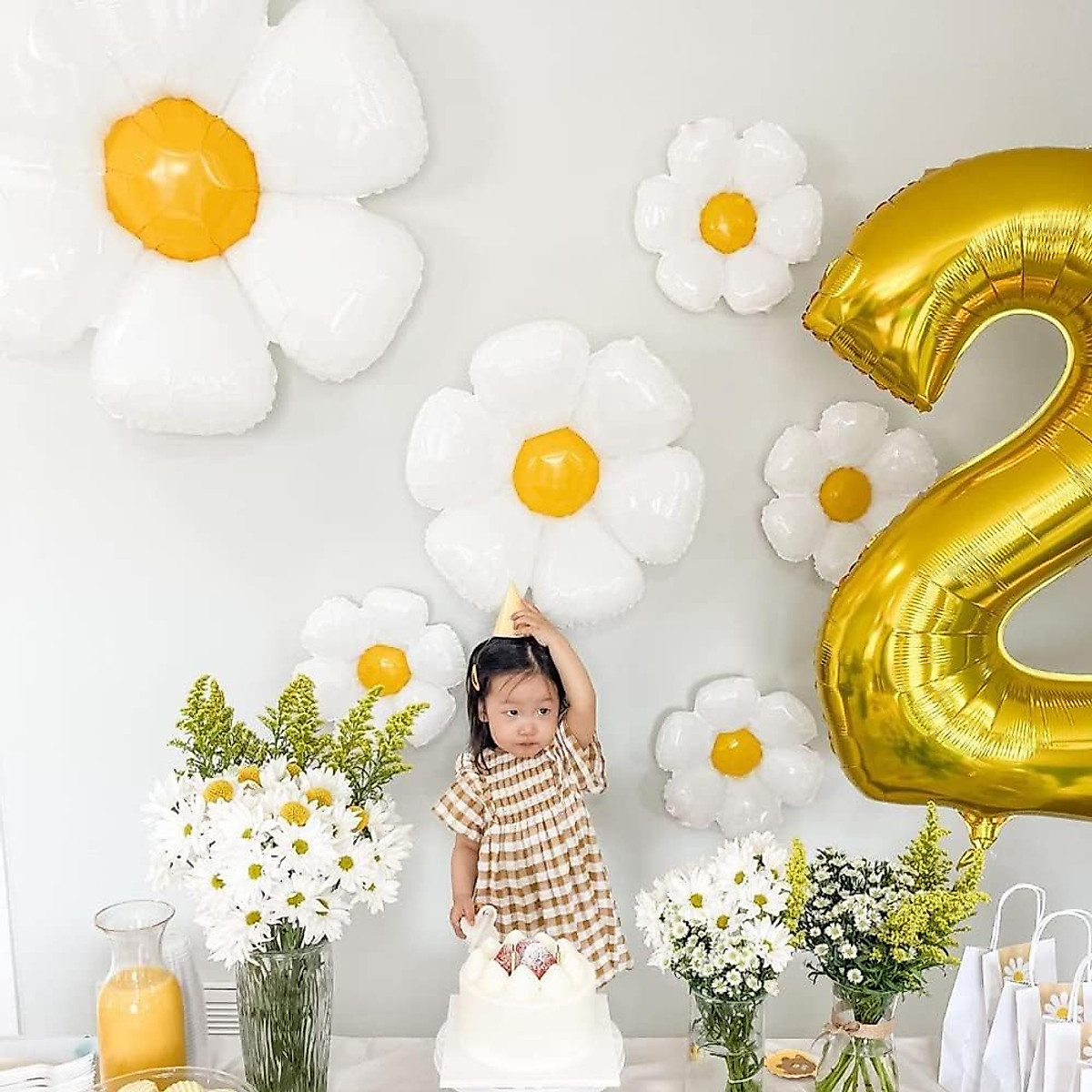 GIHOO Daisy Balloons 9 Pieces 3 Sizes White Daisy Flower Balloons for Daisy Theme Girls Birthday Party Wedding Baby Shower Decor (3 Sizes mixed)
