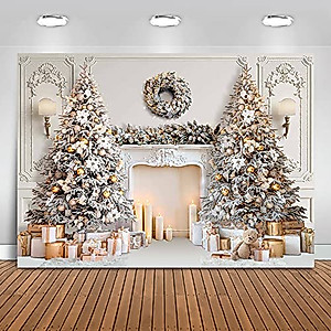 Mocsicka Classic Christmas Interior Room Photography Backdrop White Christmas Fireplace Photo Background Decorated Xmas Tree Family Kids Holiday Party Banner Decorations Photo Booth Props (8x6ft)