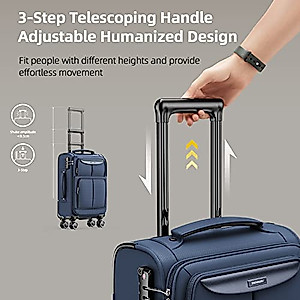 SHOWKOO Carry-on Luggage 2 Piece Softside Lightweight Durable Suitcase with Bag Tote Double Spinner Wheels TSA Lock Blue 20-inch