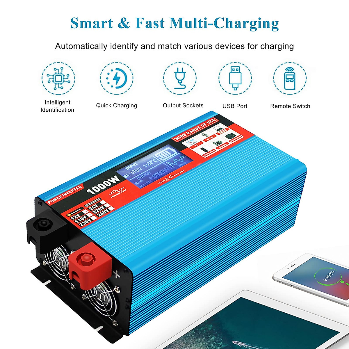 POWLAND 3000W Solar Inverter 24V DC to 110V/120V AC, Pure Sine Wave All-in ONE Built-in MPPT Charge Controller Work with Lead Acid Lithium Gel Battery for Off-Grid System