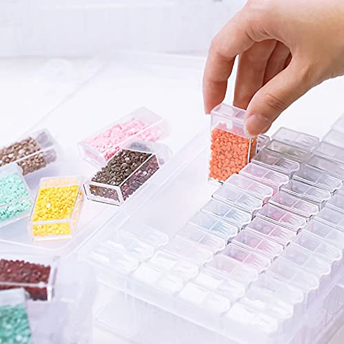 LEMESO 64 Grids Diamond Painting Bead Storage Individual Bead Containers with Label Sticker for Jewelry, Rhinestones, Seed, DIY Craft Supplies