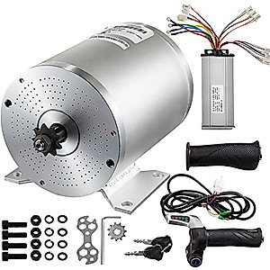 BestEquip Electric DC Motor, 2KW 48V Brushless Motor Kit 4300rpm High Speed Electric Scooter Motor for Go Kart Bike Motorcycle with Speed Controller, Throttle, Keylock