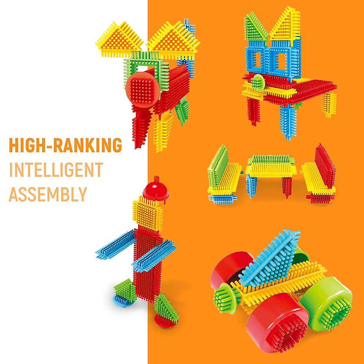 teytoy My First Baby Building Toys, 150pcs Bristle Shape 3D Building Blocks Toy Set, STEM Educational Preschool Toys, Building Blocks for Kids Ages 4-8 Years Old