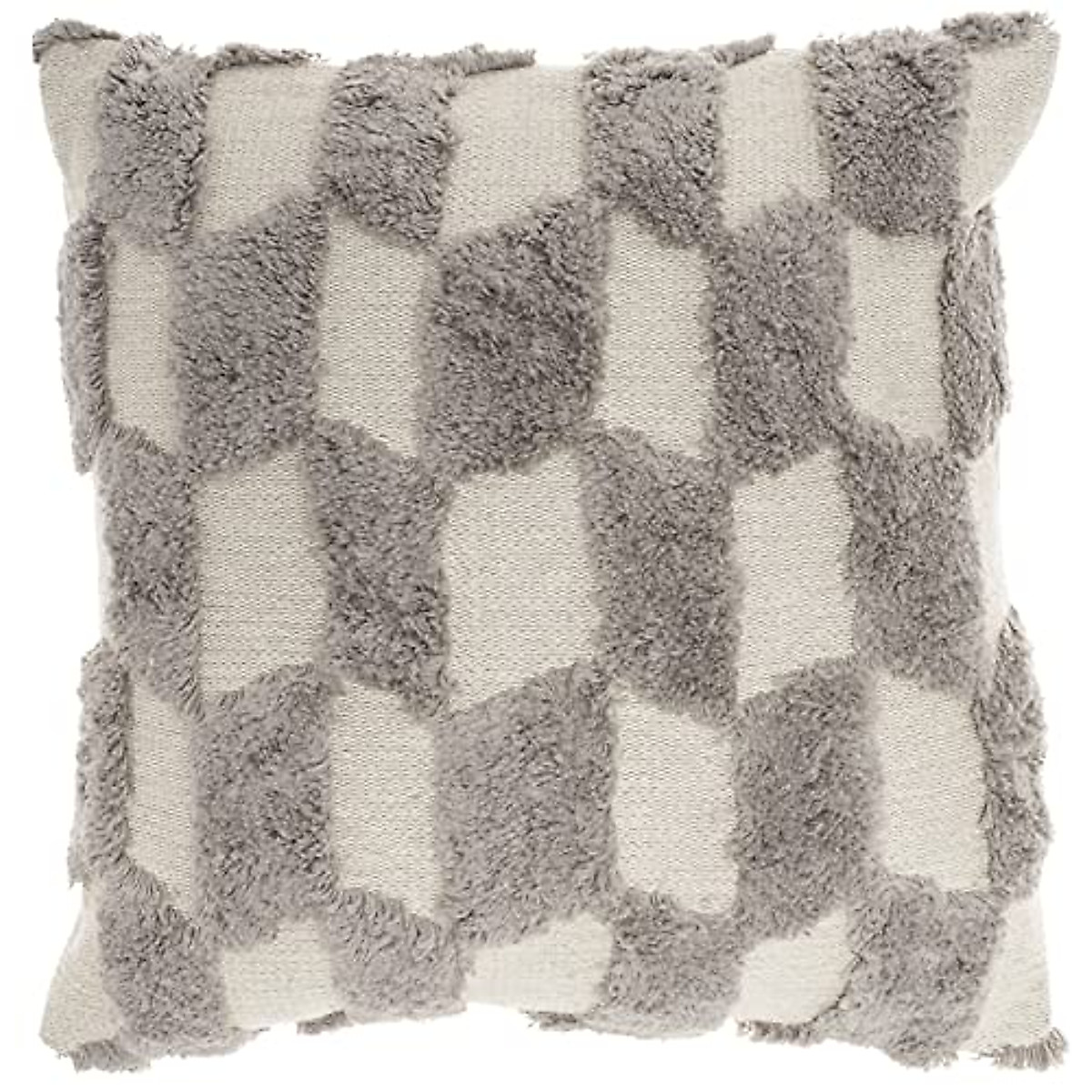 Nicole Curtis Pillow Tufted Diag Checkers Light Grey 18" x 18" Throw Pillow