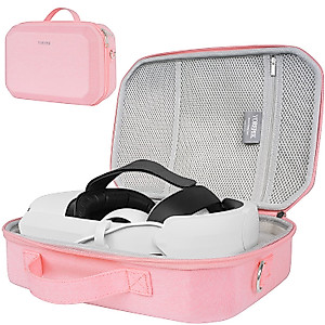 YOREPEK Cute Carrying Case Compatible with Oculus Quest 2 Headsets, Basic Elite Strap, Controllers and VR Accessories for Women, Hard Meta Carry Bag for Travel and Home Storage - Pink