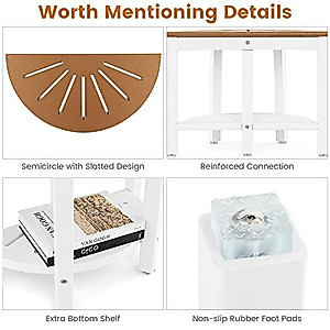 Giantex Shower Stool Waterproof HDPE - Bath Spa Seat for Shaving Legs, Storage Shelf, Non-Slip Feet, Semicircular Slat Seat, Shower Bench Step Footrest for Bathroom, Easy to Assemble