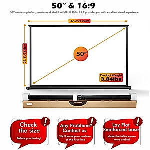 New Portable Mobile 50 Inch Projector Screen Pull Down, 16:9 Projector Screen Retractable Tabletop Screen Tripod Stand for Home Theater Meeting Room, School Indoor Outdoor Ceiling Wall Mount Upgrade