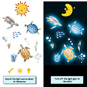 116 Pieces Glow in The Dark Under Ocean Wall Decals Sea Life Animals Wall Stickers Kids Wall Decals Removable Waterproof Peel and Stick for Boys Kids Bathroom