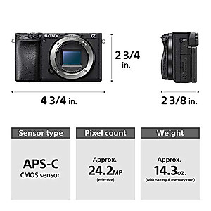Sony Alpha a6400 Mirrorless Camera: Compact APS-C Interchangeable Lens Digital Camera with Real-Time Eye Auto Focus, 4K Video & Flip Up Touchscreen - E Mount Compatible Cameras - ILCE-6400/B Body
