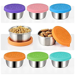 Bento box Sauce Container with Lid, 304 Stainless Steel Salad Dressing Container, Dressing Containers to Go for Condiments With Lid,Bento Boxes Salad Dipping Sauce Cup, Multicolor 6pcs 1.7oz Dip Cups