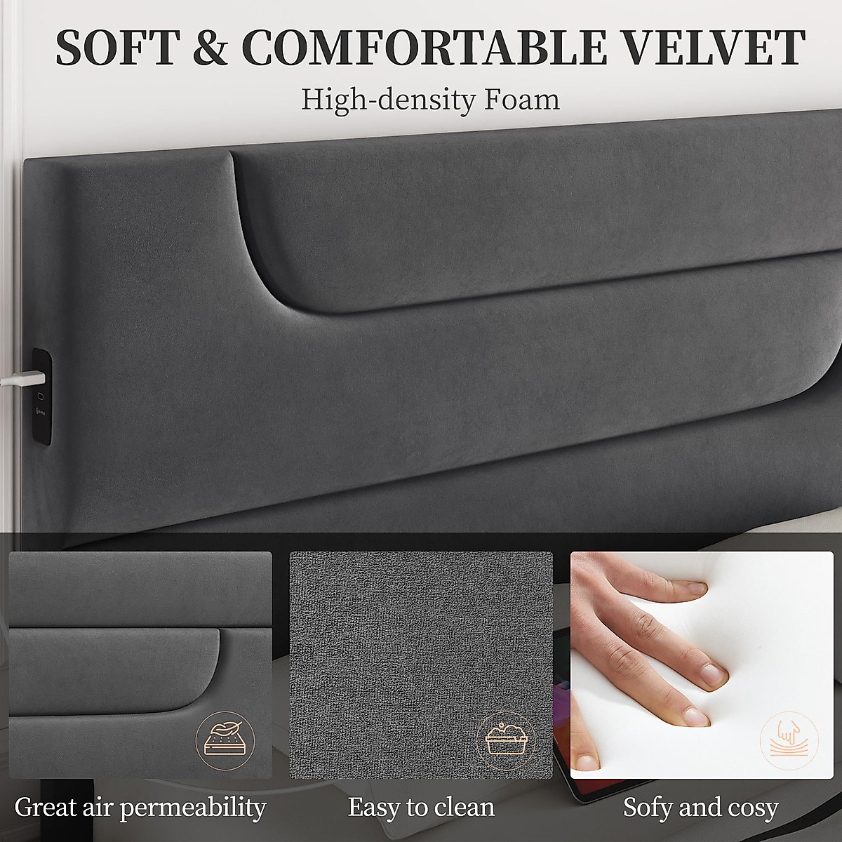 Yaheetech Queen Bed Frame Upholstered Platform Bed with USB Charging Station/4 Storage Drawers/Streamlined Headboard/Mattress Foundation/No Box Spring Needed/Strong Wooden Slats, Dark Gray Queen Bed