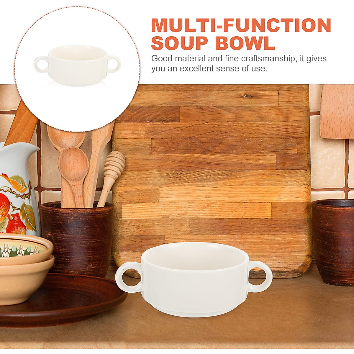 Hemoton Handle Soup Bowl Soup Bowls with Handles Ceramic Serving Bowls Porcelain Ramekin Bowl Set for Salad Cereal Dessert Ice Cream Stew Bowl White Soup Bowl Soup Bowl Soup Bowl Soup Bowl Soup Bowl