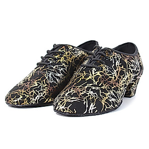 VCIXXVCE Women's lace-up Latin Dance Shoes Ballroom Modern Jazz Dance Practice Performance Shoes with Closed Toes Low Heel 1.18inch,Gold,Model NJB, 10 B(M) US