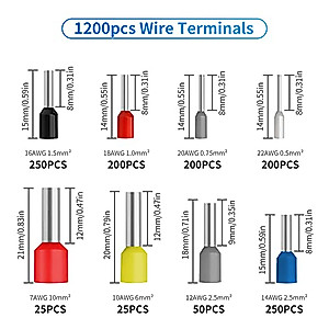 DIVANC Ferrule Crimping Tool Kit, Ferrule Crimper Plier with 1200pcs Wire Ferrules Kit Wire Ends Terminals, Self-adjustable Ratchet Wire Crimper for AWG 23–7 Electrical Wire Connectors（Blue）