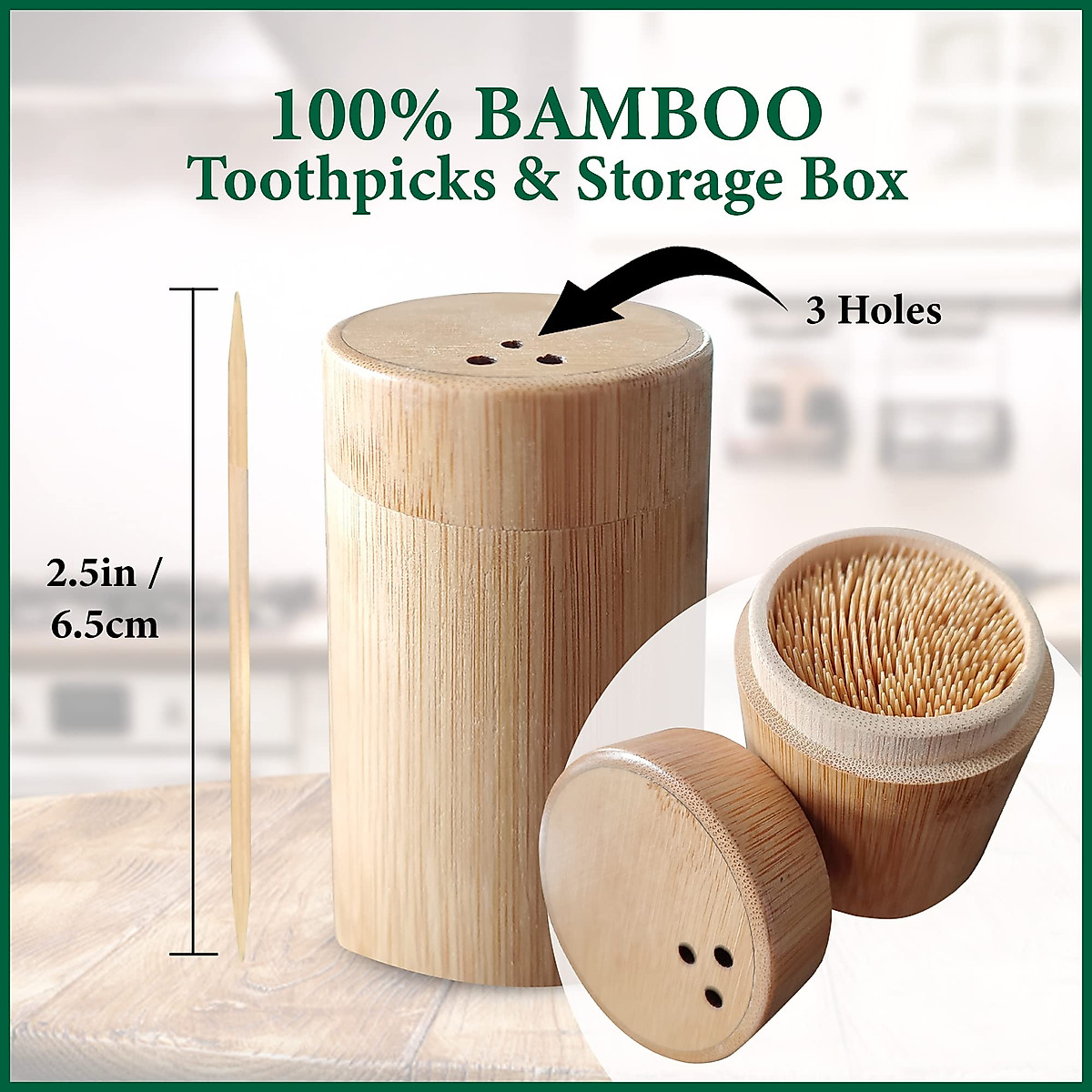 BOONBOO Bamboo Toothpicks and Holder, Double-Sided, 450 Counts