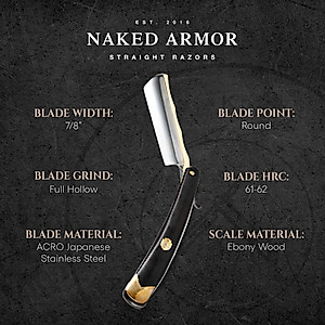 Gold Straight Razor Kit - Shave Ready Straight Razor, Stainless Steel Straight Edge Razor, Ebony Straight Razor For Men, Brush, Soap, Strop, Complete Gold Straight Razor Shaving Kit, Great Gift