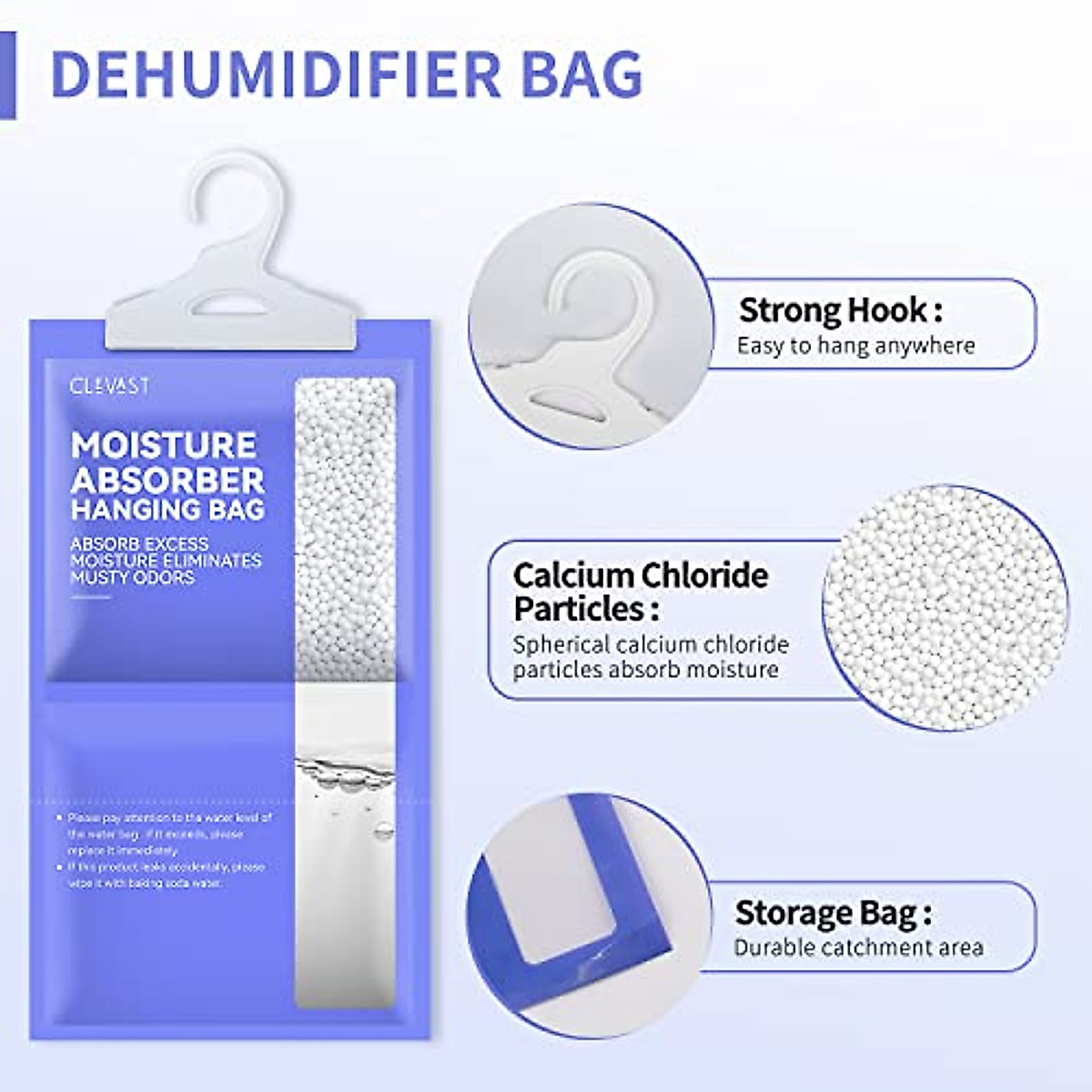 CLEVAST Moisture Absorbers Packets 10 Pack, Dehumidifier Bags for Closet, Unscented Hanging Humidity Absorber in Wardrobes, Bedrooms, Bathrooms(230g/pack)