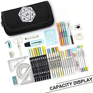 D20 Dice Pencil Case with Two Large Compartments Pocket Big Capacity Storage Pouch Pencil Bag for School Teen Adult