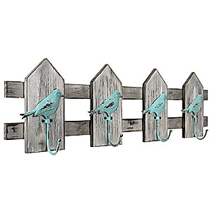 MCS 45889 Birds on a Fence Wall Hooks in Turquoise, 24 inches