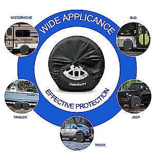 Kayme Rv Tire Covers Set of 4, Outdoor Tire Covers for Trailers, Used in Wheel Cover for Car, Truck, SUV, Motorhome, Camper Sun Rain Snow Protector, Fit 27-29 Inch Tire Diameter/Black