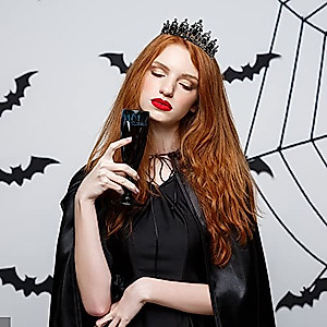 CAVETEE Black Crown for Women Gothic Crown Headpiece Halloween Decorations Birthday Tiara Vintage Rhinestones Black Baroque Queen Crown Wedding Bridal Crown Black Tiaras and Crowns for Women Girls